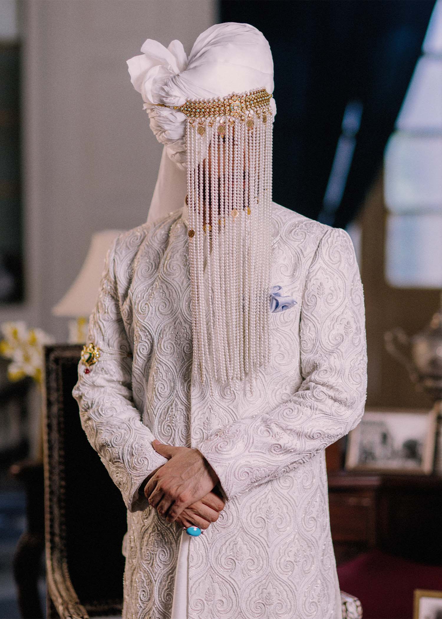 Motiya | White Korean Rawsilk Sherwani | Hazure