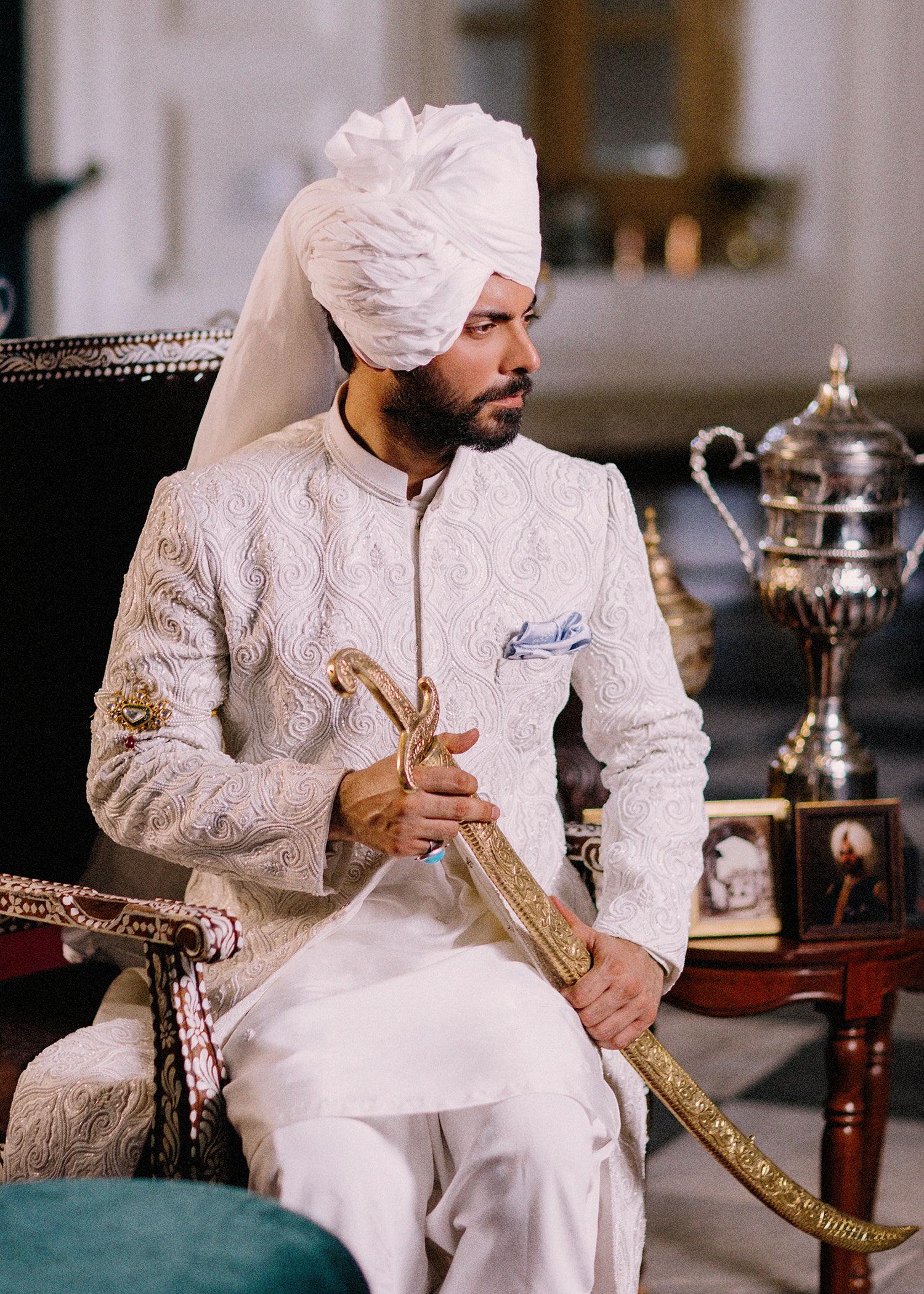 Motiya | White Korean Rawsilk Sherwani | Hazure