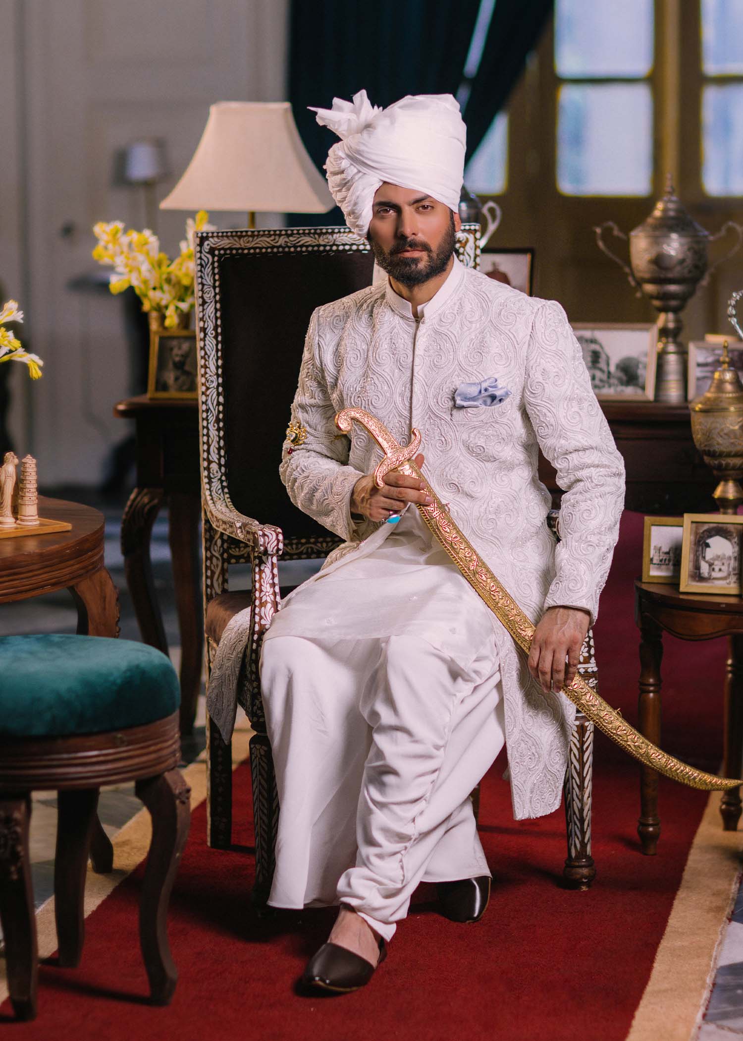 Motiya | White Korean Rawsilk Sherwani | Hazure